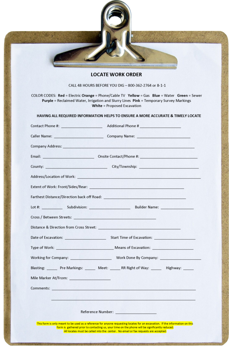 Locate Work Order Form | OHIO811 | Call 811 Before You Dig
